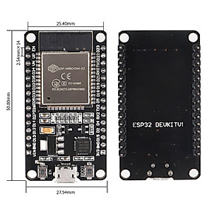 Aokin ESP32 ESP-WROOM-32 Development Board 2.4 GHz WiFi and Bluetooth Dual Cores Microcontroller ESP-WROOM-32 Chip for Arduino NodeMCU, 1 Pcs
