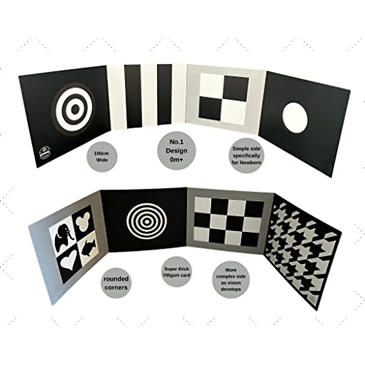 Samuel Sensory Baby Sensory & Development Fold Out Boards, Black and White, Simple Geometric Shapes, Made from 700GSM Card, Stands Independently.