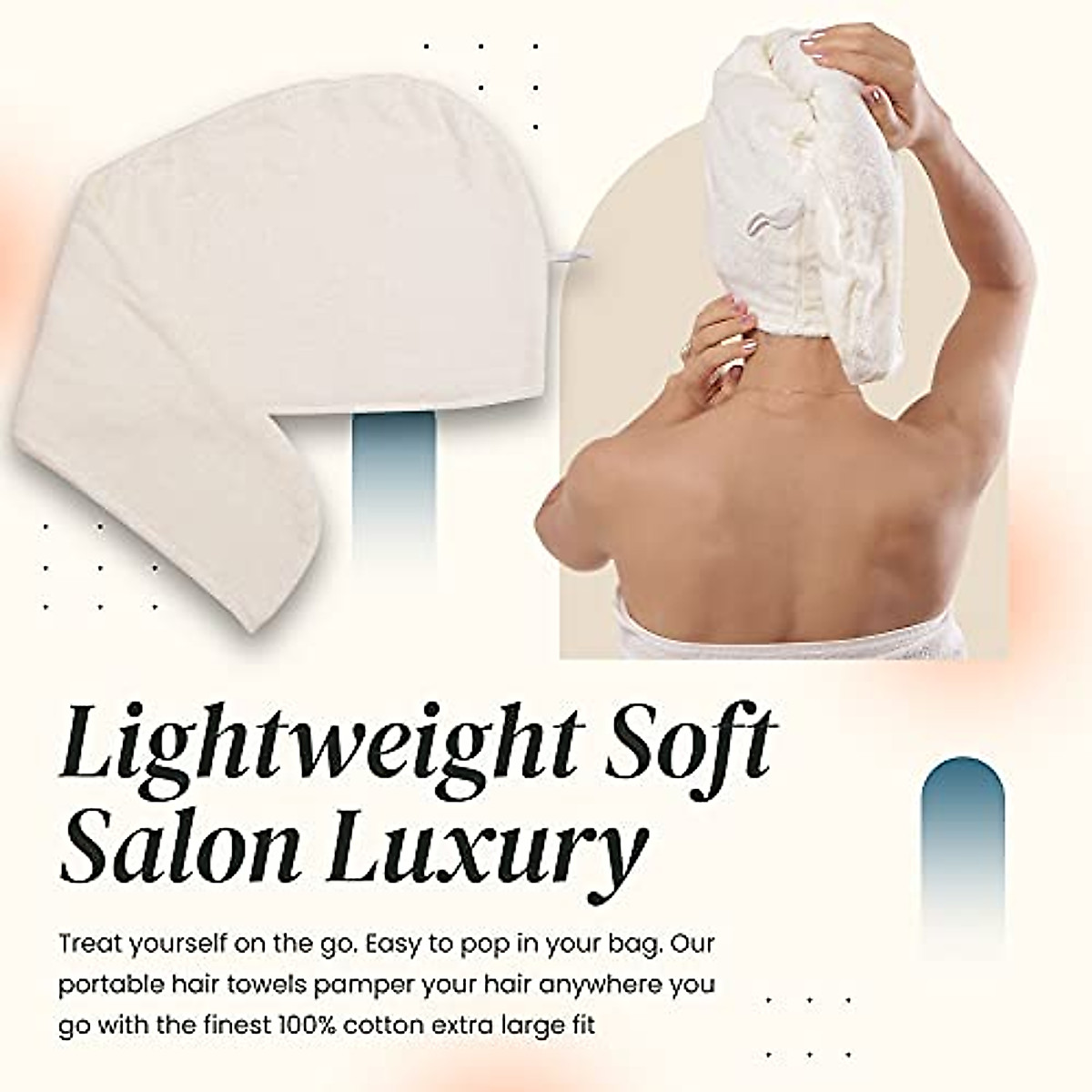 Extra Large Waffle Cotton Hair Towel Wrap - 30 inches Long, 400 GSM, Ultra Absorbent, Quick Dry Hair Turban for Women, Ideal for Long and Curly Hair, Perfect for Plopping (Coral White)