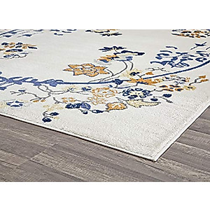 Rugs America Ivory Blue Floral Transitional Rug Gold Magnolia VA20D 2'0"X4'0" Area Rug