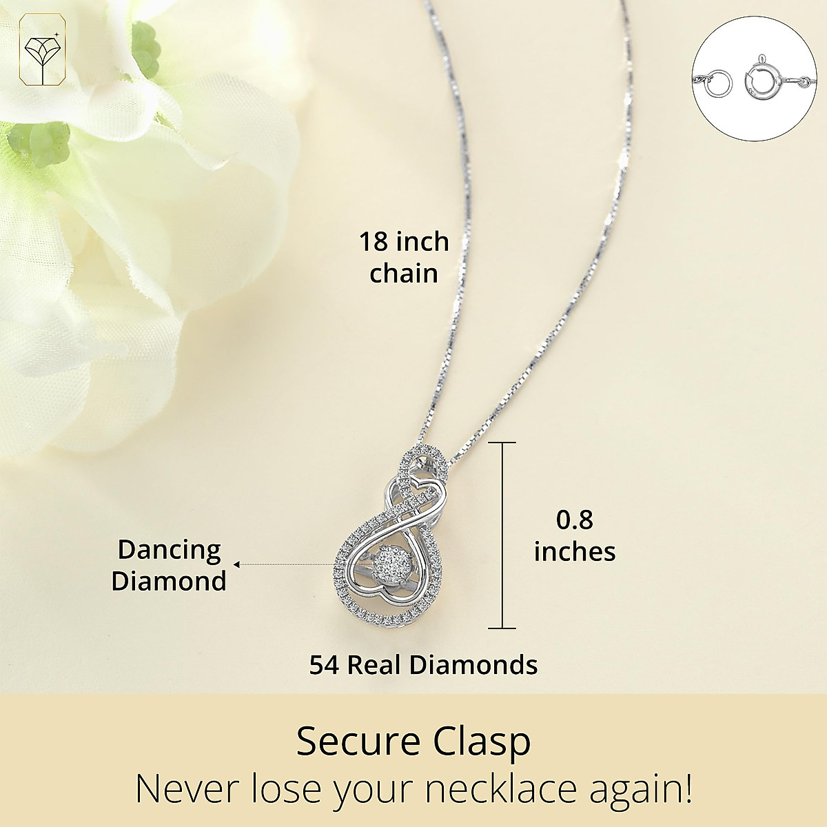 MAX + STONE 1/4 Carat Natural Diamond Two Hearts Dancing Diamond Forever Love Infinity Pendant Necklace for Women | 18” Sterling Silver Diamond Necklace for Women | Infinity Heart Necklace