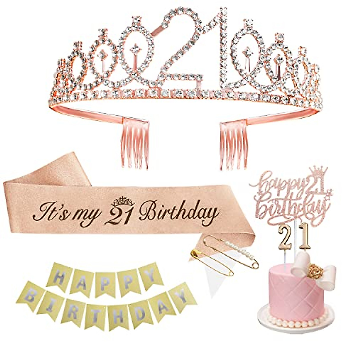 CoFashion 21st Birthday Sash and Tiara for Girl It's my 21 Birthday Sash, 21st Birthday Crown and Sash Set 21st Birthday Gifts for Her-21st Party Supplies and Decorations
