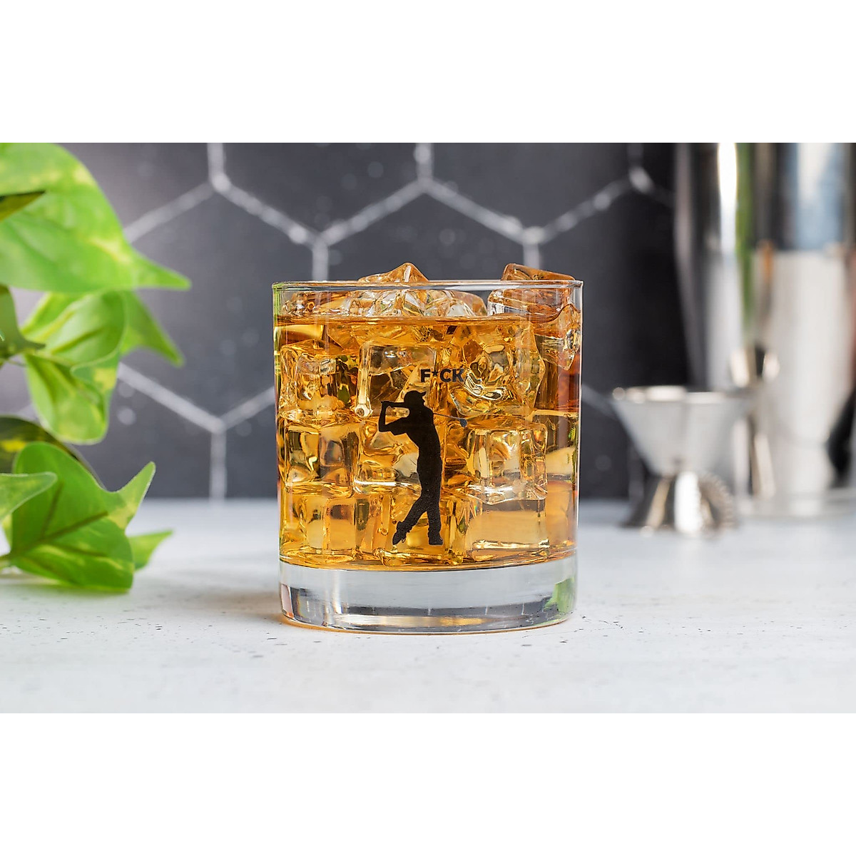 JEM GLASS F*ck Golf Whiskey Glasses - Set of 2 - Black Dishwasher Safe Print - Funny Golf Presents for Men, Women, Dad, Mom, Husband, Wife, Him, Her - 10.25 Ounces Each