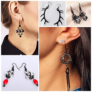 TOAOB 100pcs Earring Hooks Hypo Allergenic French Ear Wires with Ball and Coil 18mm Black Fish Hook Earrings Making Supplies Jewelry Findings