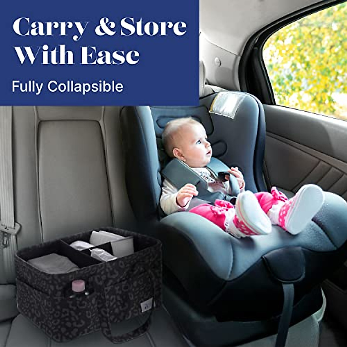 The Blissful Bump Diaper Caddy Organizer, Storage Basket, Caddy organizer with Handle, Baby Organizer for Nursery -Modern Diaper Basket for Boy, Girl, Charcoal Gray Leopard Print