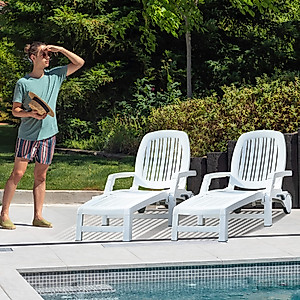 YITAHOME Outdoor Folding Chaise Lounge Chair with 6 Adjustable Backrests, Foldable Poolside Lounger with Wheels, Plastic Recliner for Patio, Beach,Easy Assembly, Lightweight, Waterproof, White