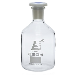 EISCO 250mL (8.4oz) Glass Reagent Bottle with Acid Proof Polypropylene Stopper, Borosilicate 3.3 Glass Labs