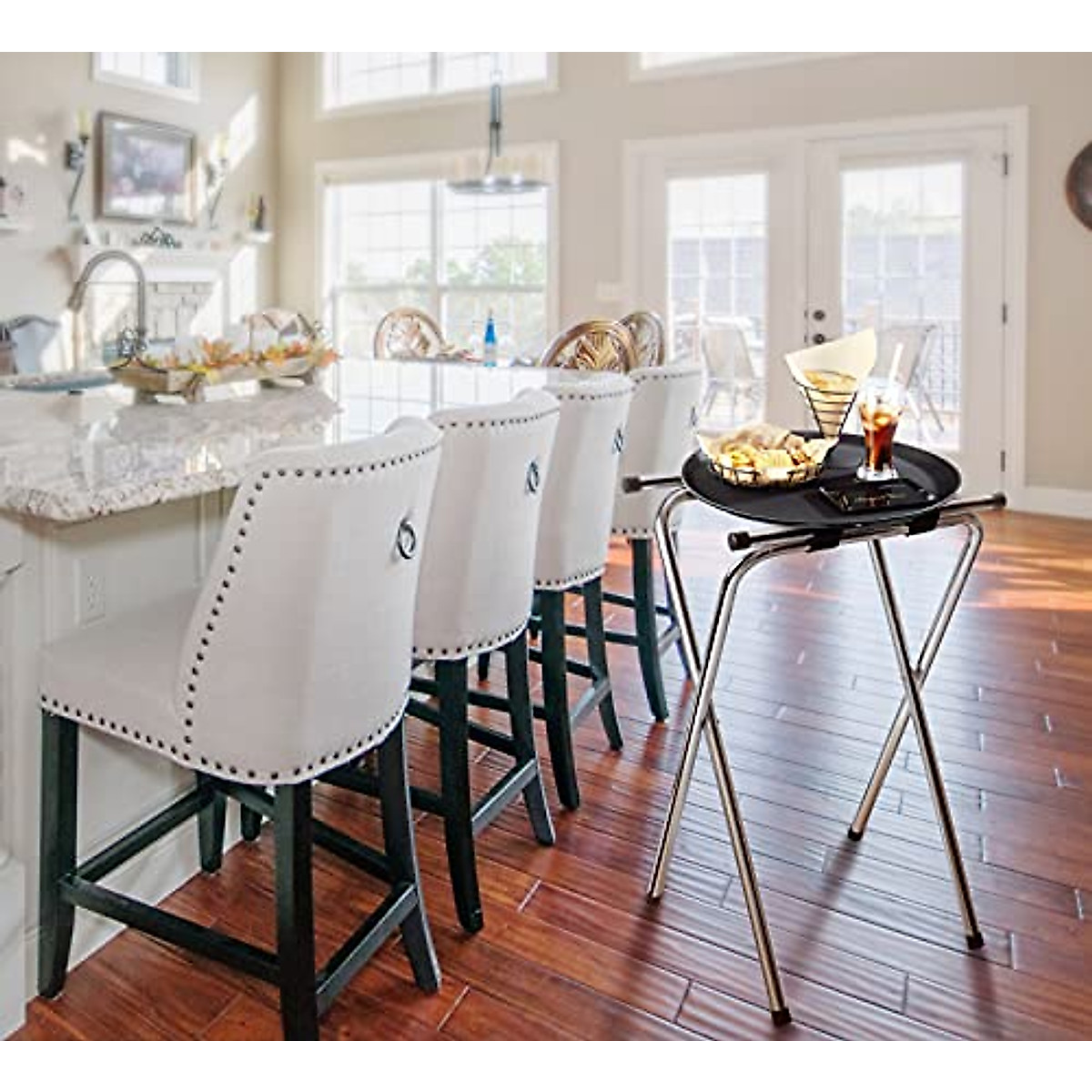 New Star 20007 Mirror Chrome Finish Steel Double Bar Folding Tray Stand, 31-Inch, Silver