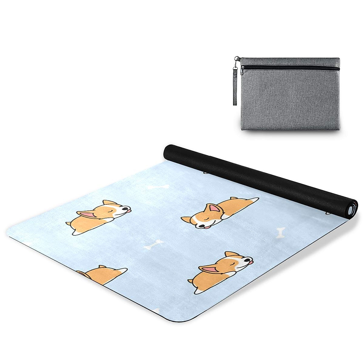 AGONA Cute Corgi Dog Yoga Mat Thick Non Slip Exercise Mat Portable Folding Fitness Workout Mat for Yoga Pilates Home Floor Exercises Children Playtime