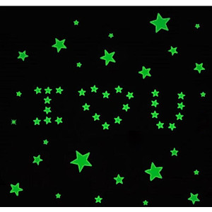 Glowing in the Dark Stars Wall Stickers - Glowing Reusable Ceiling Decors of 220 Stars and 1 Moon Set for Kids Bedding Rooms or Birthday Party