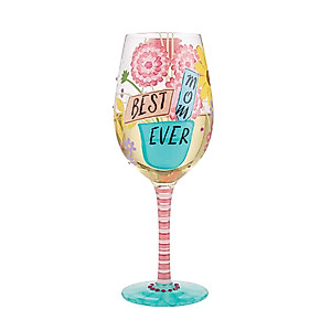 Enesco Designs by Lolita Best Mom Ever Hand-Painted Artisan Wine Glass, 15 Ounce, Multicolor