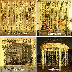 KASZOO 12 Pack Artificial Ivy Leaf Plants with 240 LED Window Curtain String Lights, Fake Plants Vine Hanging Garland, Hanging for Wall Party Wedding Room Home Kitchen Indoor & Outdoor Decoration