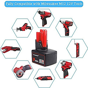 TENMOER 2 Pack 9.0Ah Compatible with Milwaukee M12 Battery Replacement for Milwaukee M12 12V Batteries 48-11-2460