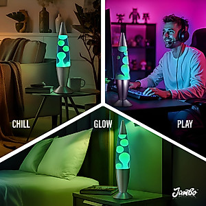 Jambo 16-Inch Beautiful Lamp with Wax That Flows Like Lava (Blue with Yellow/Green Wax, 16 Inch), Relaxing Night Light Nighlight Home Decor Living Room Office Bedroom Lamp for Adults, Teens, and Kids