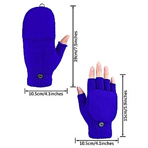 SATINIOR 6 Pairs Women Convertible Gloves Winter Flip Fingerless Mittens Thick Knitted Half Finger Gloves with Cover(Black, White, Gray, Rose Red, Red, Royal Blue)