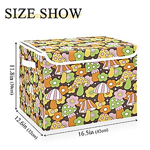 Krafig Cartoon Funny Plant Mushroom Foldable Storage Box Large Cube Organizer Bins Containers Baskets with Lids Handles for Closet Organization, Shelves, Clothes, Toys