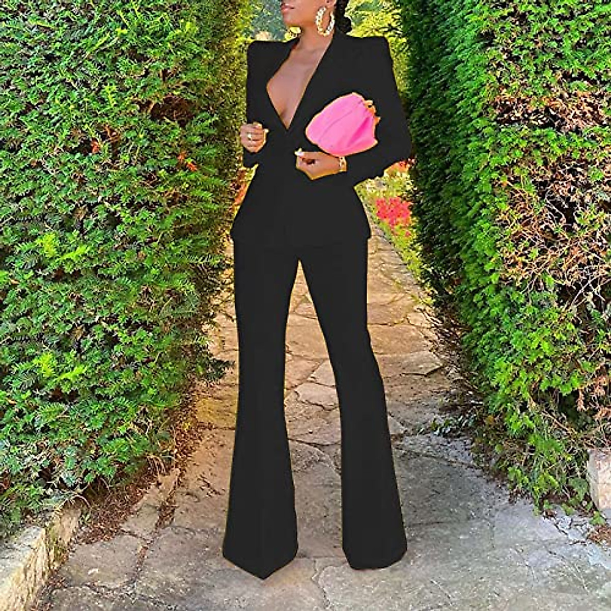 H-966 Black Spandex Blazer Sets for Women Winter Fall Work Office Blazer Elegant Straight Leg Plain Pants Blazer Outfits Sets Ladies 2023 Clothing Trendy K5 XL