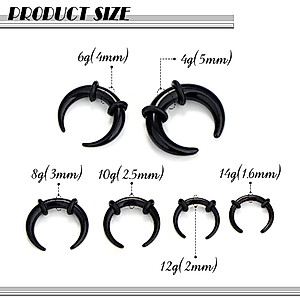 Jstyle 18Pcs 14G-4G Acrylic Pincher Tapers Septum Ring C Shape Buffalo Stretcher Expander with Black O-Rings for Stretching Pierced Nose Ear Cartilage