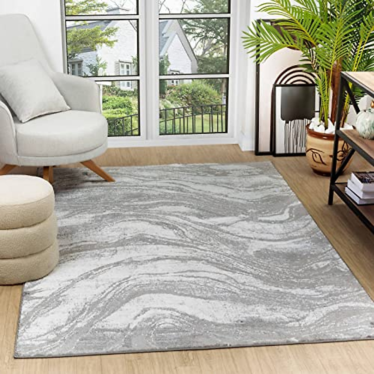 GLORY RUGS Modern Abstract Area Rug 2x3 Grey Faded Soft for Living Room Bedroom Home and Office