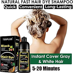 TSSPLUS Black Hair Dye Shampoo, 500ml - Organic Natural Hair Color Dye Shampoo for Women & Men, Instant Gray White Hair Cover, Plant Essence, Semi-Permanent