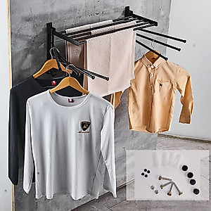 Gtouse Stainless Steel Towel Rack,23 Inch Bathroom Towel Rack with Shelf,Foldable Towel Shelf with Movable Hooks Rustproof Towel Storage Wall Mount for Bathroom Lavatory Matte Black