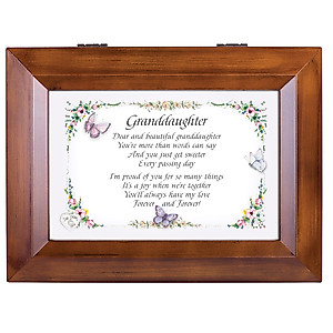 Cottage Garden Dear and Beautiful Granddaughter Dark Wood Finish Jewelry Music Box - Plays Tune You are My Sunshine