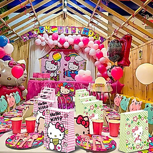 NISHAT 16Pcs Hello Cute Kittyy Party Favor Bags Kawaii Kitty Birthday Party Supplies Treat Gift Bags with Handles for Cartoon Cute Kitty Cat Theme Birthday Baby Shower Party Decorations, 2 Styles