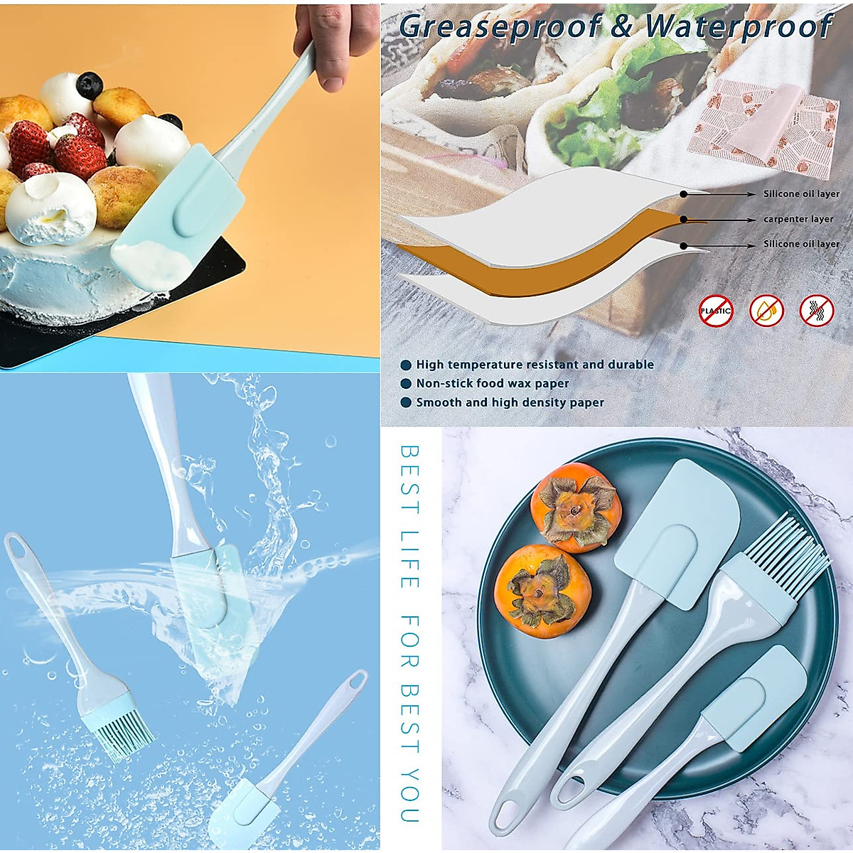 Kenond Large Springform Cake Pan, 14 x 11-Inch Rectangle Cheesecake Pan, Tiramisu Bakeware with 50Pcs Wax Paper, 3Pcs Spatula Set, Non-Stick Baking Pan Mold Leakproof