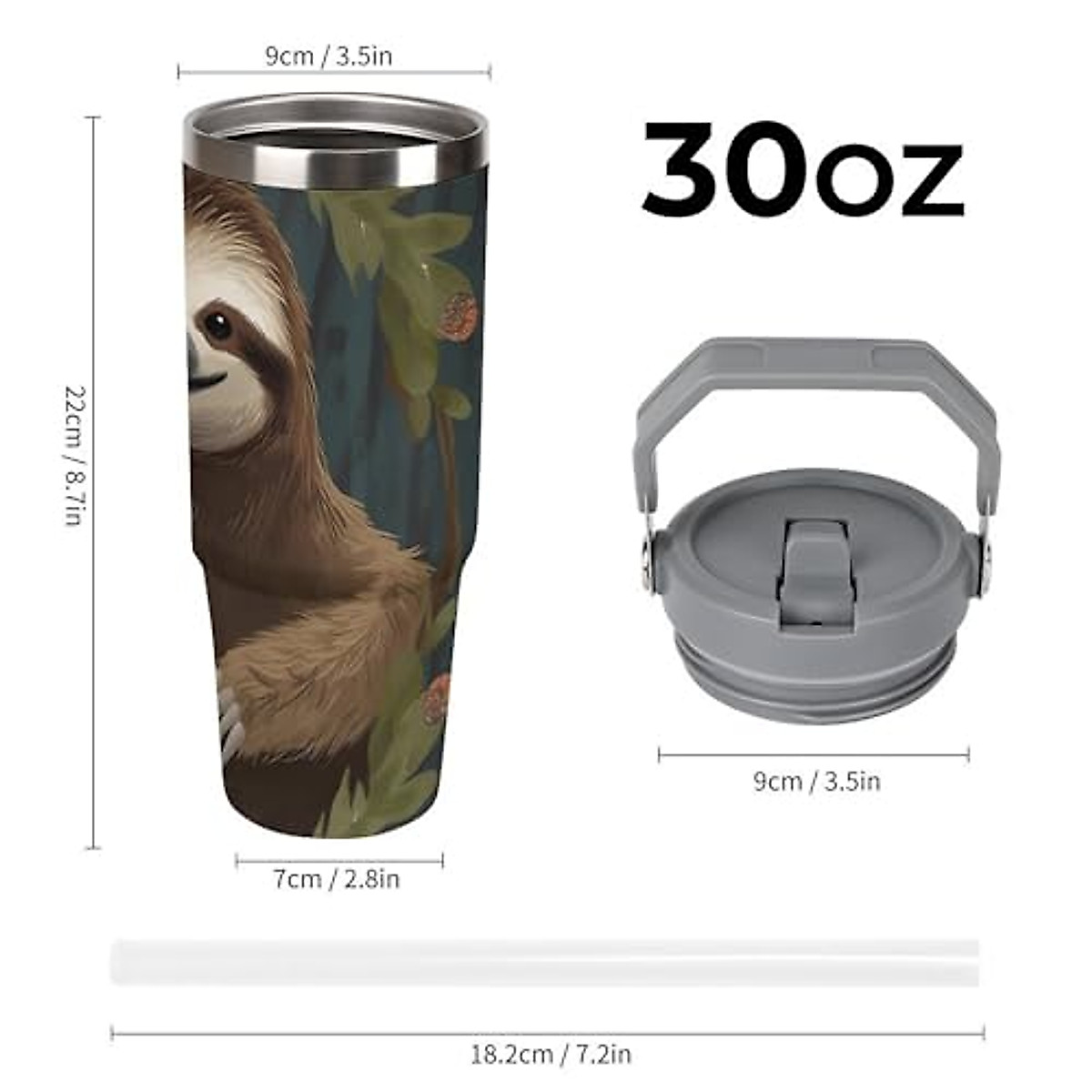 YTLKGFP 30 Oz Large Capacity Car Cup Sloth Tumbler with Handle Straw Lid Insulated Stainless Steel Water Bottle Travel Mug Leak-proof Car Cup Keeps Cold Or Hot