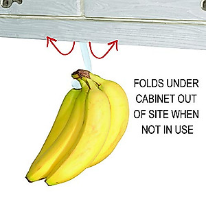 Banana Hook Hanger Under Cabinet Hook Ripens Bananas with Less Bruises | Hang Other Lightweight Kitchen Items, Folds Up Out of Sight When Not in Use, Self-Adhesive + Pre-drilled Screw Holes (White)