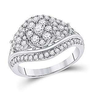 10kt White Gold Round Diamond Cluster Bridal Wedding Engagement Ring 1 Cttw