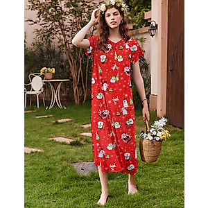 Ekouaer Long Nightgown Women's Loungewear Short Sleeve Sleepwear Full Length Sleep Shirt with Pockets