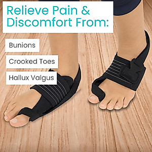 Vive Bunion Corrector for Women & Men Big Toe - Toe Separator Non-Surgical Hallux Valgus Correction, Hammer Toe Straightener Bunion Relief - Big Toe Brace Splint - Day Night Support 2 Pcs (Black)