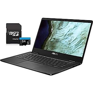 2021 Newest ASUS Chromebook Laptop, 14" HD Non-Touch Display, Intel Celeron N3350 Processor, 4GB Memory, 32GB eMMC SSD, Wi-Fi, Bluetooth, Webcam, Chrome OS, KKE 64GB MicroSD Card, Grey