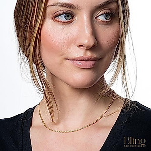 18K Gold over Sterling Silver 1.6mm Italian Rope Chain Necklace for Women and Men, Diamond Cut Shimmering Womens and Mens Chain, Layering Chain - 22"