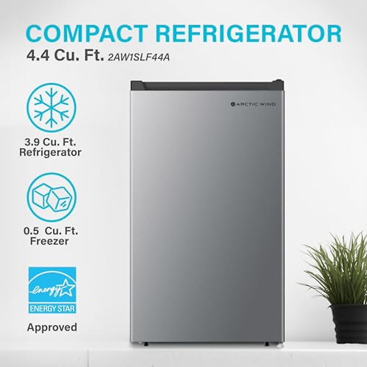 Arctic Wind 2AW1SLF44A 4.4-Cu. Ft Energy Star Compact Refrigerator with Freezer Compartment in Silver
