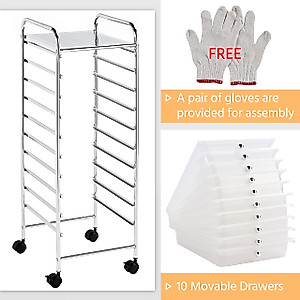 Yaheetech 10 Drawer Cart Rolling Plastic Storage Cart and Organizer Multipurpose Mobile Rolling Utility Storage Organizer for Home Office School and Workshop, White