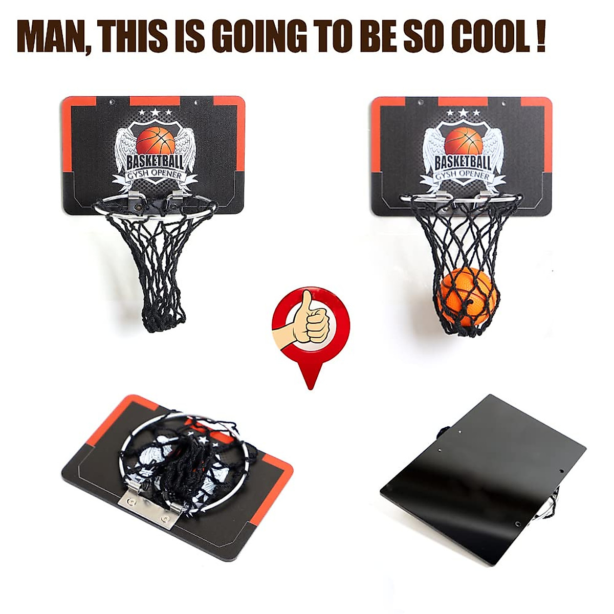 GYSH Indoors Office Desktop Mini Basketball Hoop,Smallest Foam Basketball and Hoop Stands,It can be Installed on The Desk or Table,Basketball Game,Desk Toys for Office for Adults(black2)