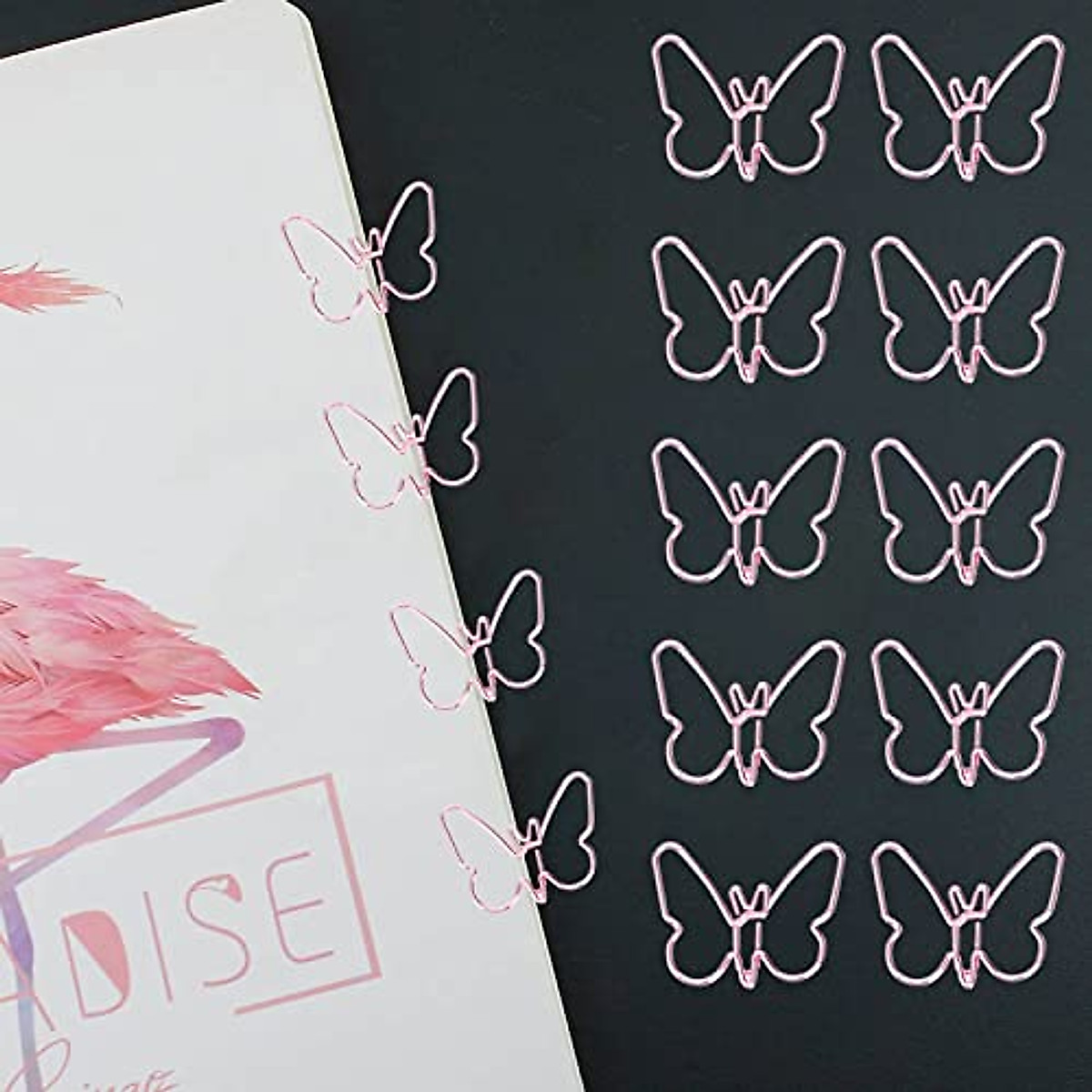 Pssopp 100Pcs Cute Paper Clips, Pink Butterflies Shape Electroplating Process Bookmark Clips for File Classification