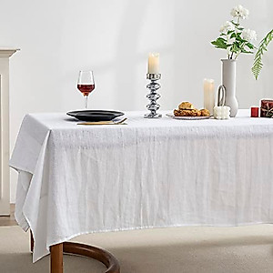 EVERLY 100% Pure Linen Rectangle Tablecloths 60x120Inches for Dining, Buffet Parties, Picnic,Events, Weddings and Restaurants, Decorative Halloween, Thanksgiving Machine Washable Tablecloths-White