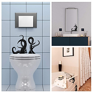 15 Pieces Kraken Octopus Toilet Tentacles Wall Decals Decor Sticker Octopus Toilet Home Decal Black Sea Creature Wall Art Sticker Tentacles Bathroom Kraken Decal for Toilet Seat