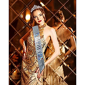 "Birthday Girl" Sash & Rhinestone Tiara Set Silver COCIDE Birthday Sash and Tiara for Women Birthday Decoration Kit Rhinestone Headband for Girl Glitter Crystal Hair Accessories for Birth Party (Aurora Borealis Silver Tiara + Silver Sash)