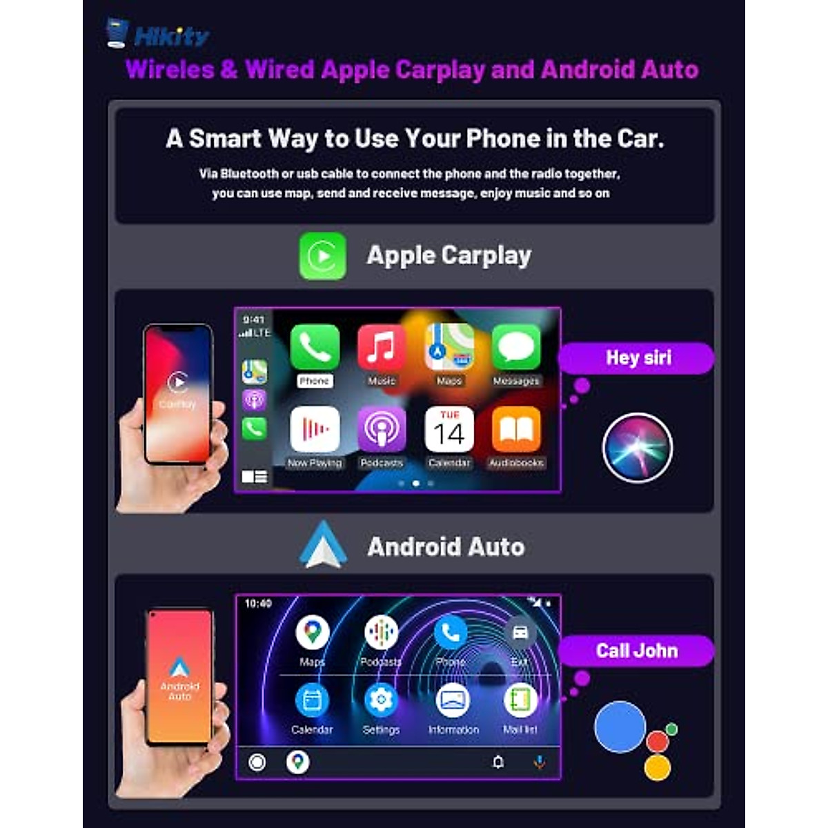 Double Din Car Radio Android 11 Car Stereo Wireless Apple CarPlay Android Auto Hikity 9 Inch Touch Screen Bluetooth Car Audio Receiver with HiFi GPS WiFi Backup Camera Mic