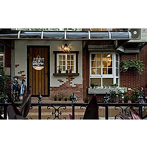 Welcome Sign for Front Door Home Decor Gifts, Round Wreath Wall Hanging Outdoor Porch Farmhouse, for All Seasons Valentines Day Christmas (C-dark brown)