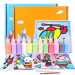 ANXUS Sand Painting Kit for Kids, Complete Sand Painting Tool, 12 Colored Sand Paintings with 24 Sand Paintings, Brush, Wooden Pen, Sand Table, DIY Sand Art. Children's Favorite Gifts