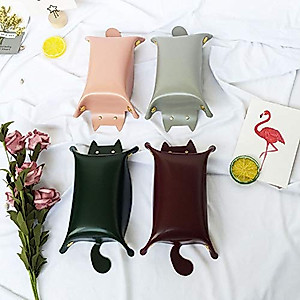 Coherny Creative Dice Cat Shape Leather Desktop Storage Tray Makeup Tray Key Coin Folding Tray Storage Box