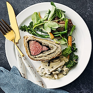 24 Piece Set Gilded Metal Flatware Set,with Ceramic Handle Service for 6,Cutlery Kitchen Utensil Set Tableware,Steaks Knife/Fork/Spoon/Coffee Spoon Combination Tableware,with Hanging Caddy(White)