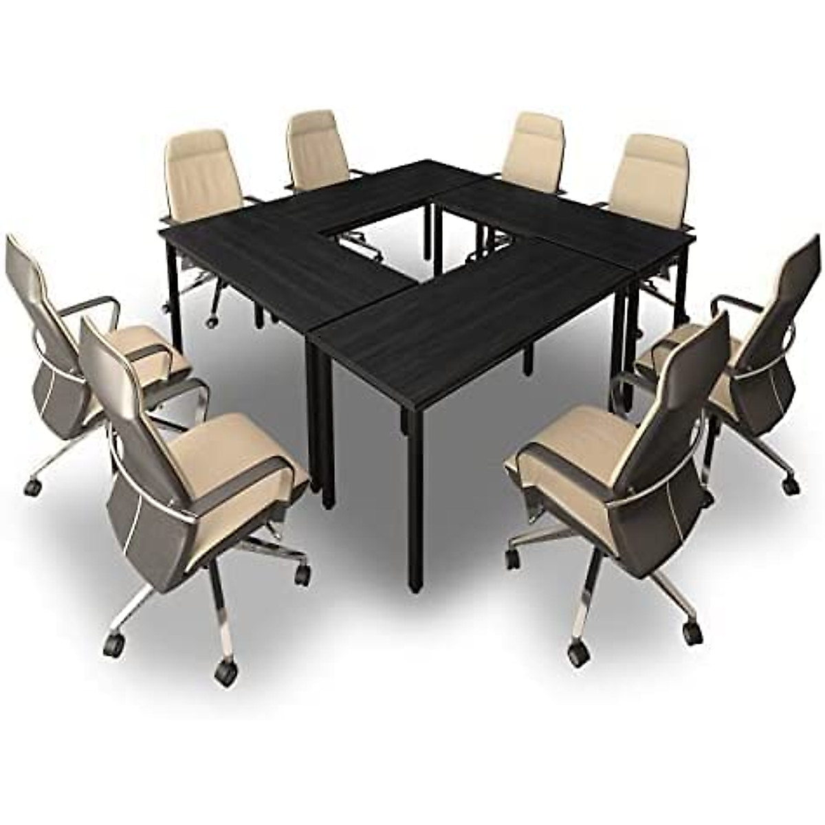 Bonzy Home Conference Tables 6.5ft Meeting Room Study Writing Table Office Computer Desk Save Space Design for 8 People 4PCS Black 78.7"x78.7"x29.5"
