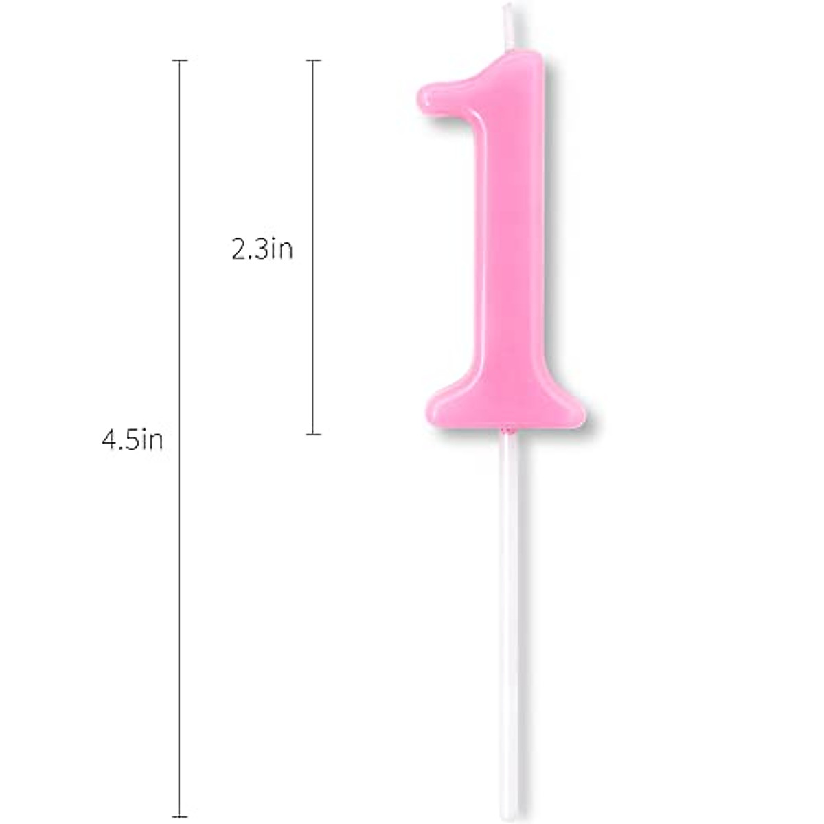 Dollet Pink Birthday Candle for Smash Cake Cupcakes, Number 1
