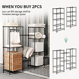 ALVOROG 5-Shelf Shelving Storage Unit Heavy Duty Metal Organizer Wire Rack with Leveling Feet and Hooks Adjustable Shelves for Bathroom Kitchen Garage (23.2Lx13.4Wx59.1H)